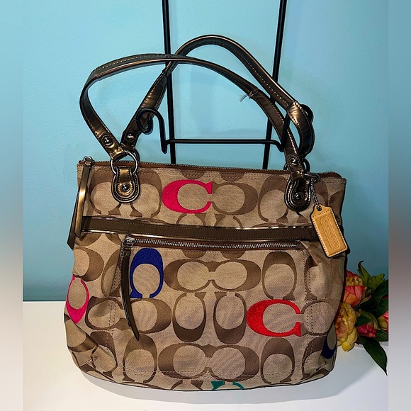 Coach | Bags | Coach Poppy Embroidered Signature C Glam Tote Bag Khaki ...